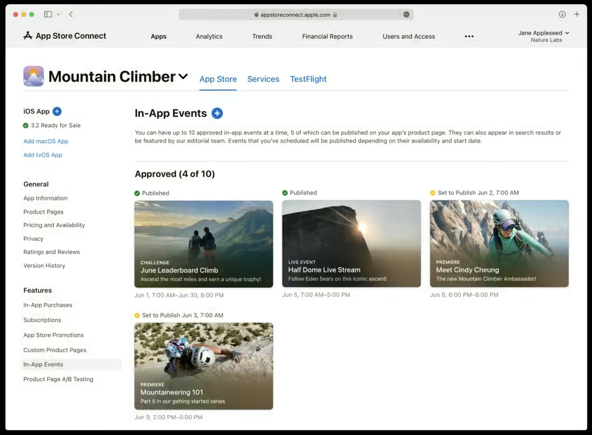 App Store Connect Console walkthrough: In-App Events, Product Page ...